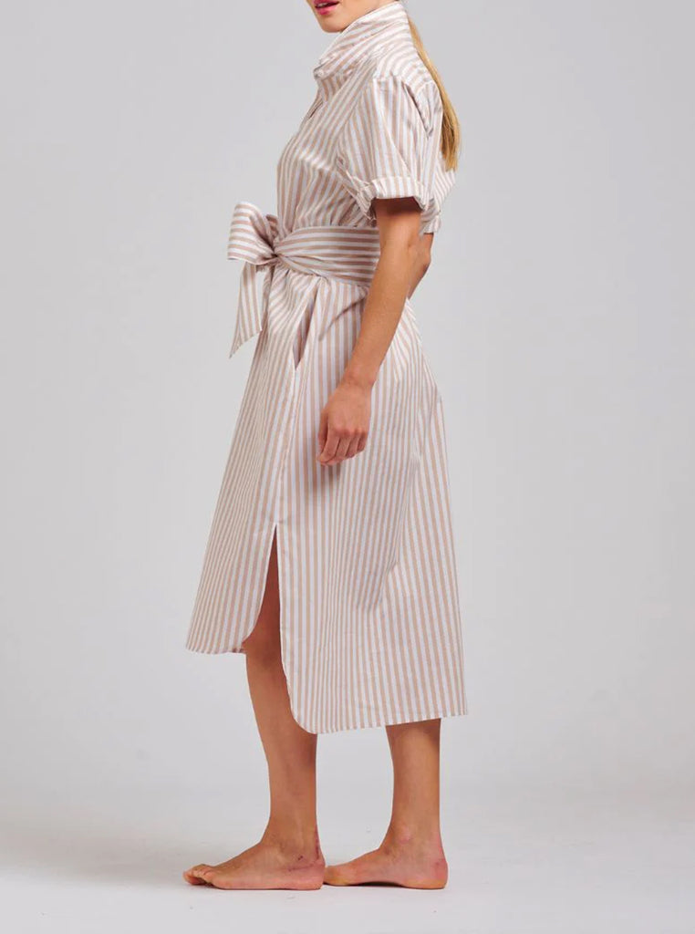 The Annie Relaxed Short Sleeve Shirtdress - Stone White Stripe – HEM Store